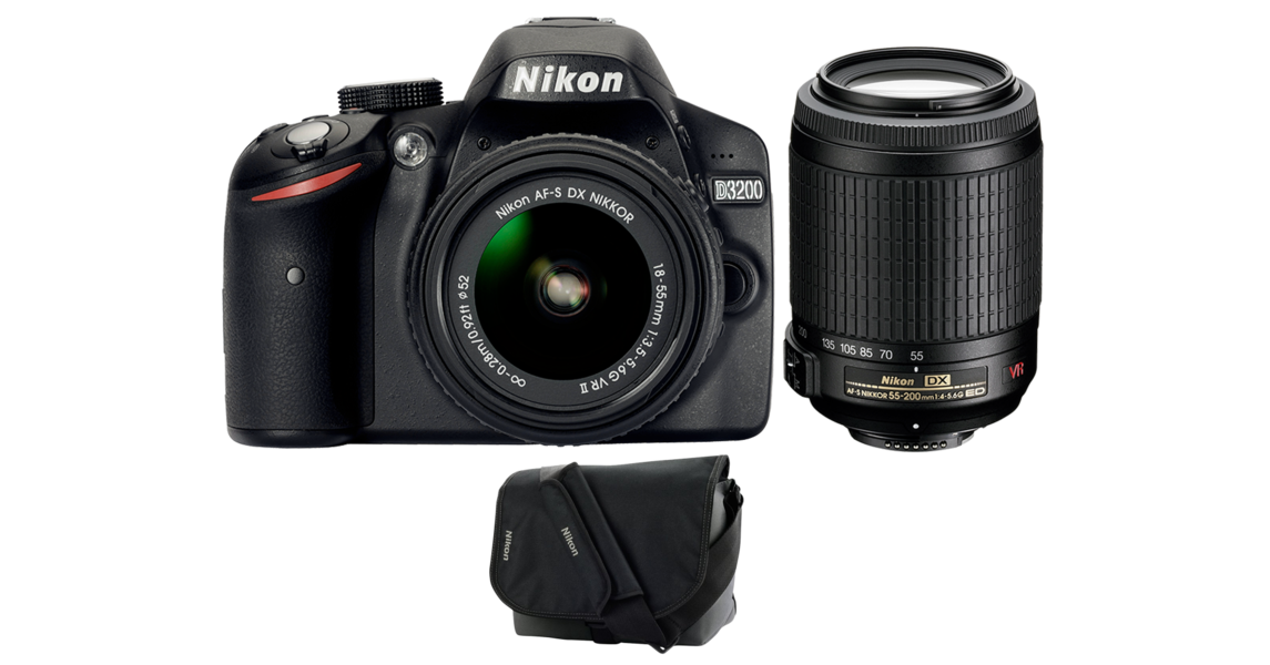 Nikon D3200 Dual Zoom Kit (18-55VRII+55-200VR) (black) + geanta